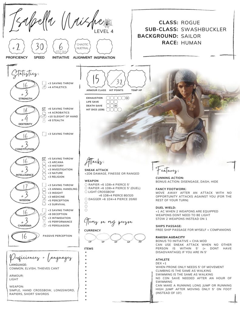 Custom Character Sheet – Personalized RPG Sheet Design - RPG With Kimberly